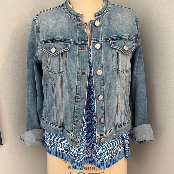 LOFT | Jackets & Coats | Loft Collarless Distressed Denim Jacket | Poshmark